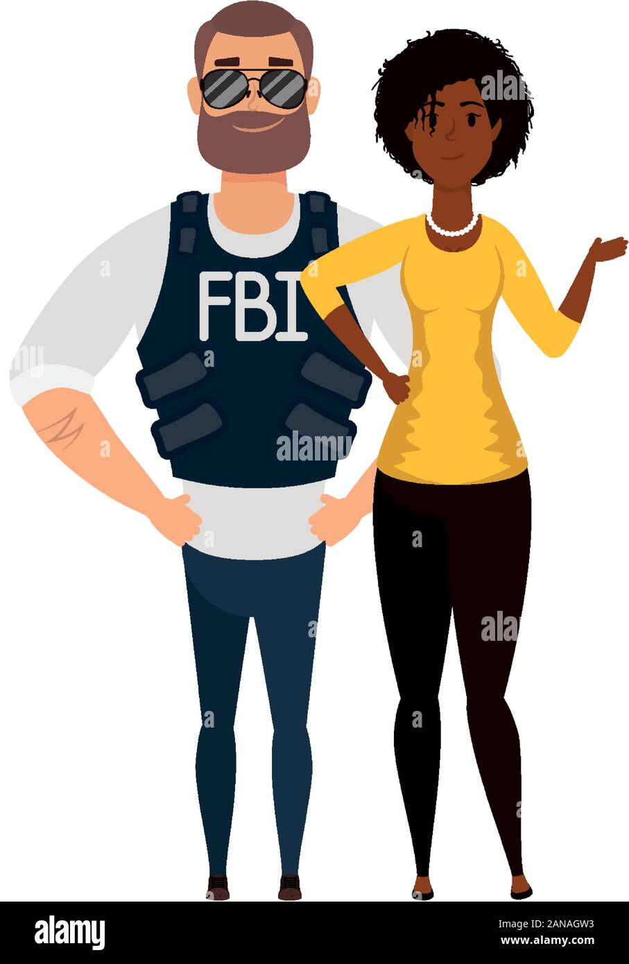 young man fbi agent with afro woman characters Stock Vector Image & Art ...