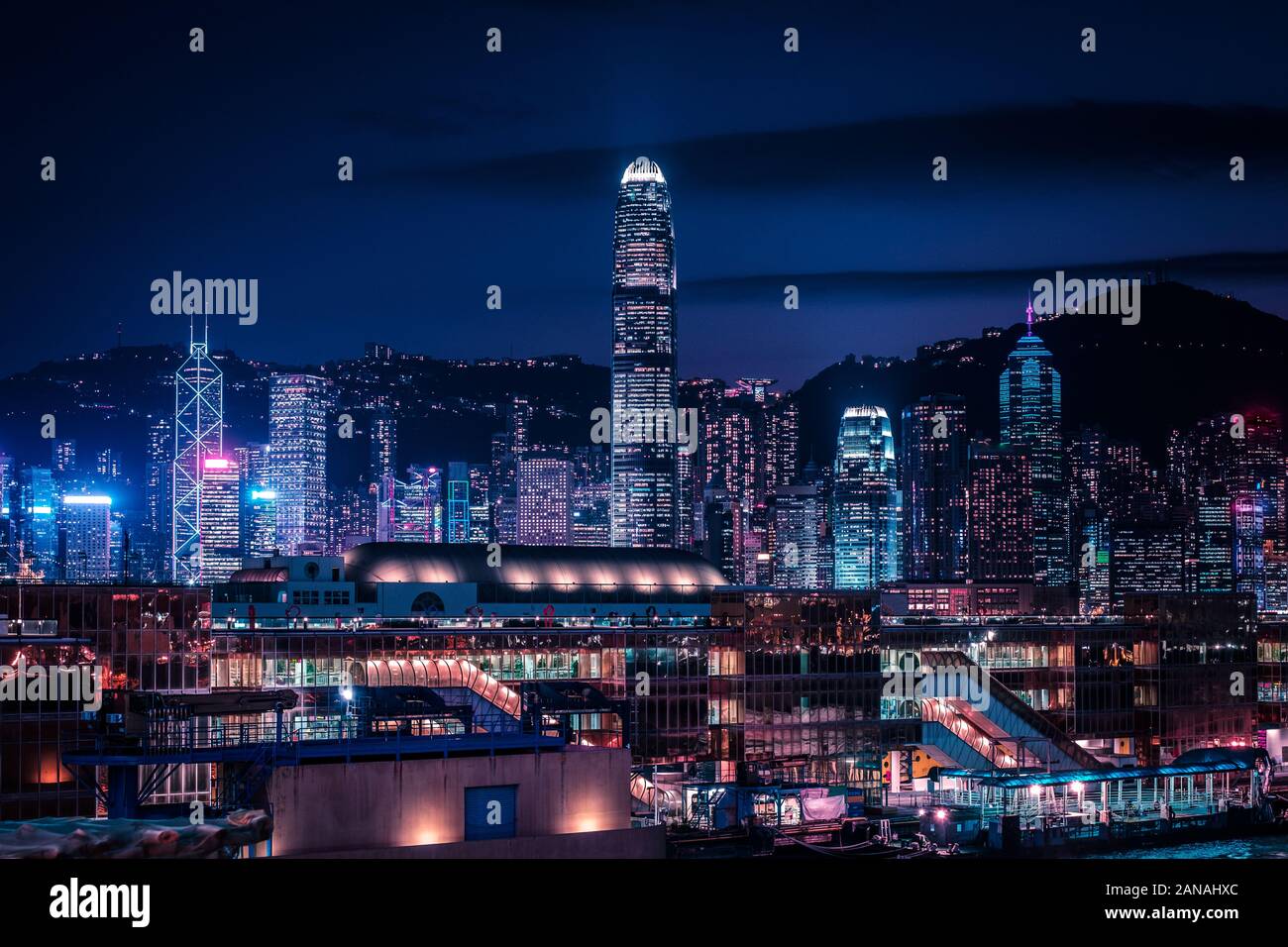 HongKong Island skyline and Victoria Harbour at night Stock Photo - Alamy