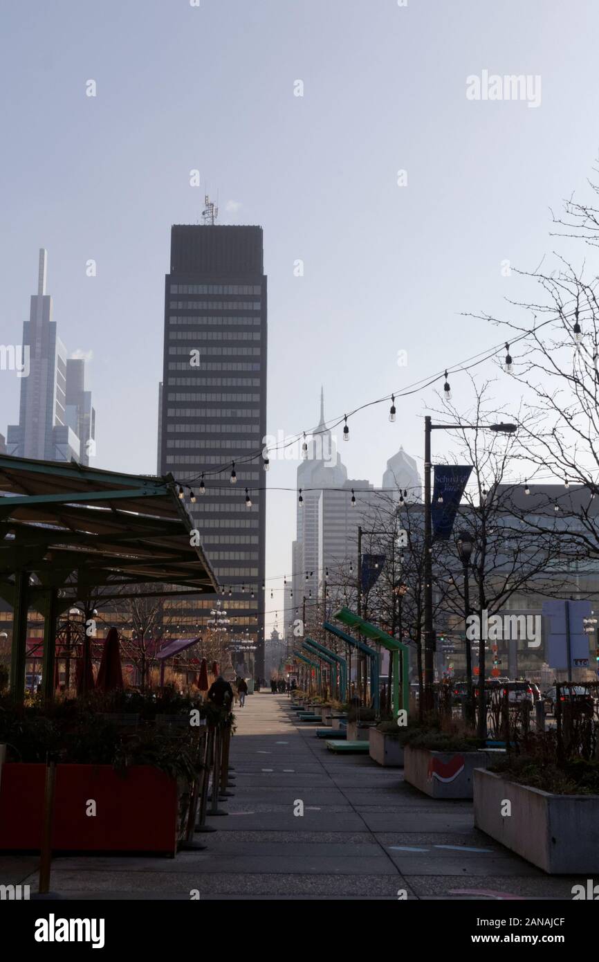 Philadelphia, PA, USA - January 15. 2020: Early morning winter scene ...