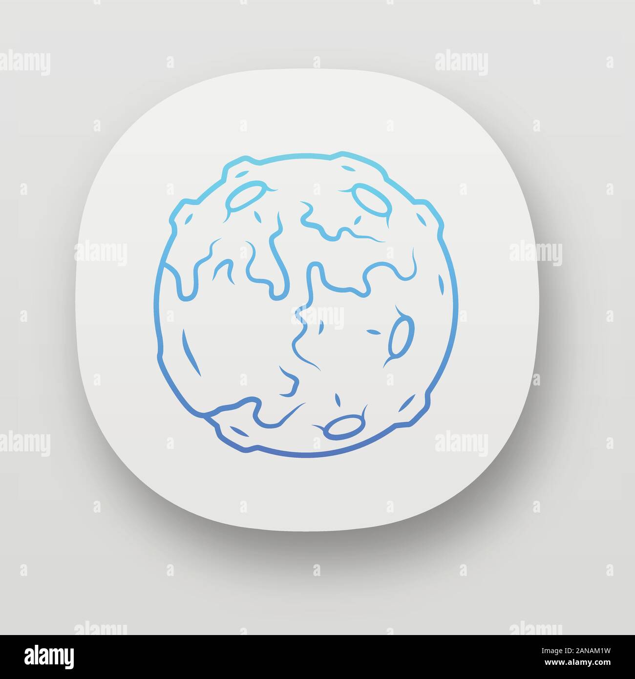 Moon app icon. Earth satellite. Fantastic planet with volcanoes. Solar ...