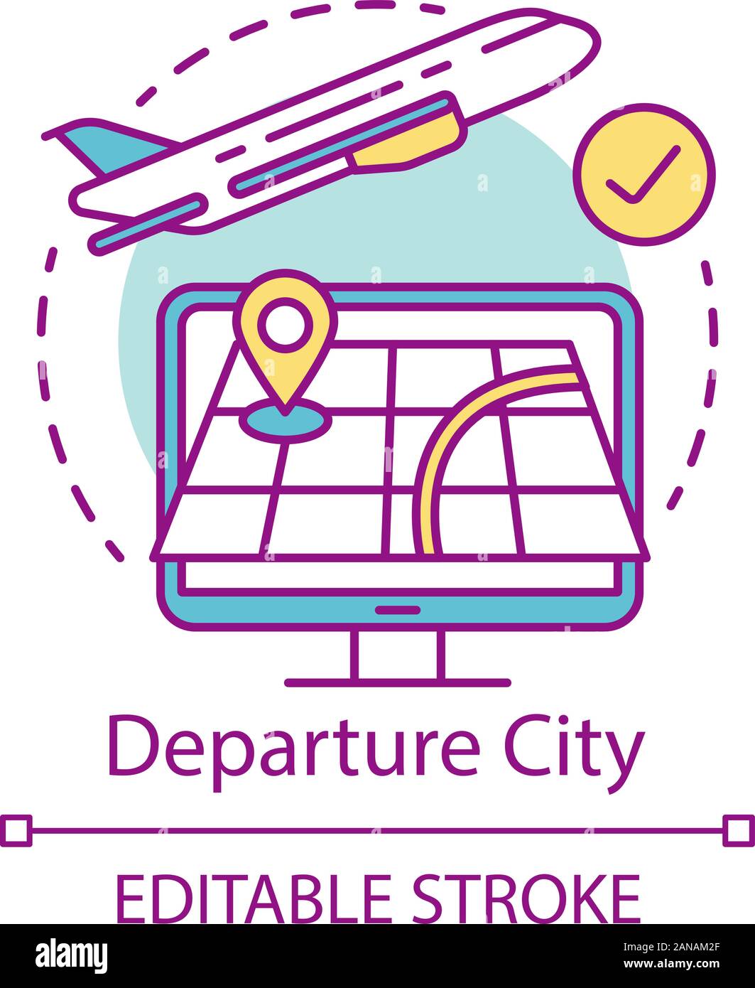 Departure city concept icon. Plane flying up idea thin line ...