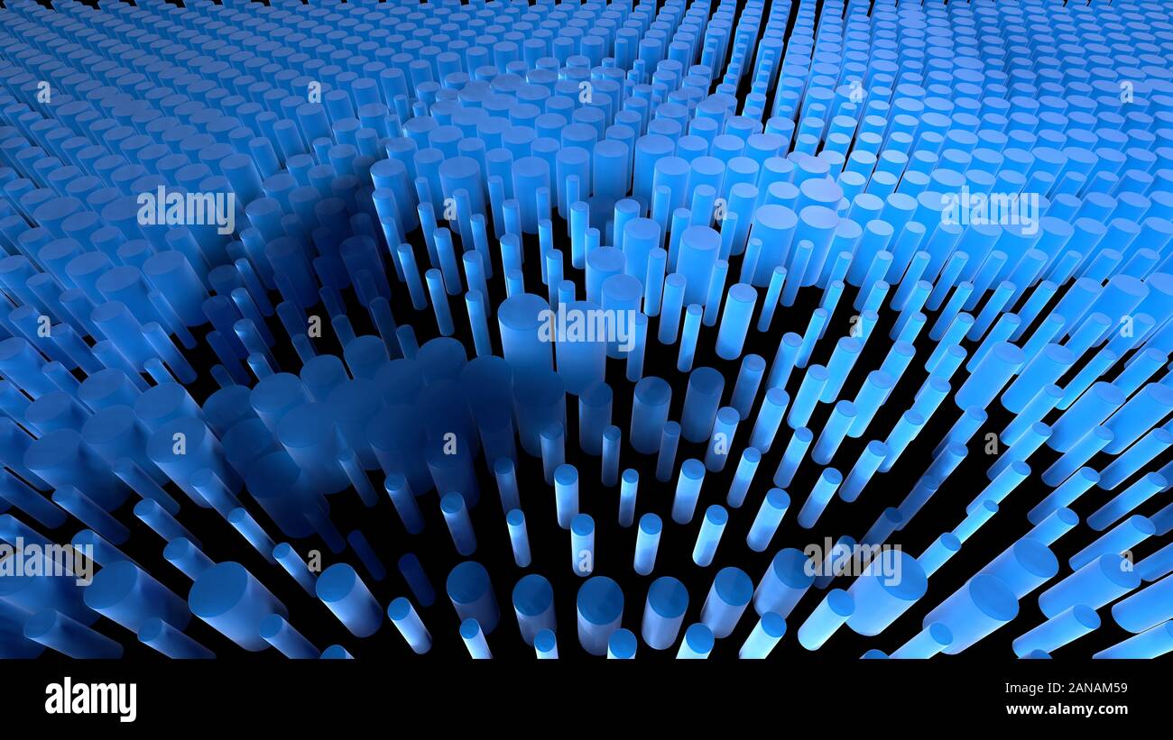 Abstract composition background full of cylinders made of frost blue ...