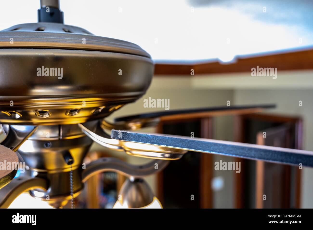 Focus on oil rubbed bronze ceiling mount of fan Stock Photo - Alamy