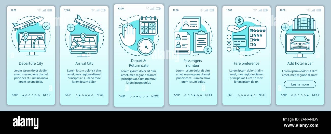 Trip planning turquoise onboarding mobile app page screen vector ...