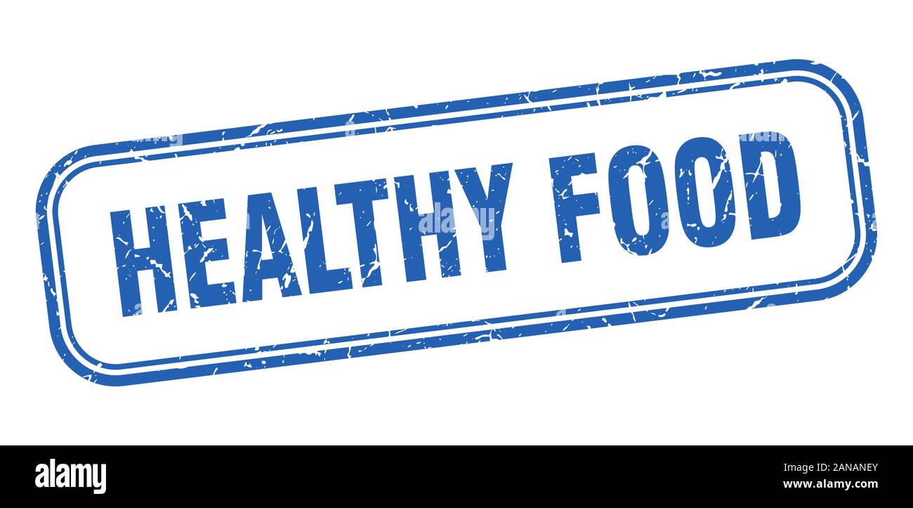 healthy food stamp. healthy food square grunge blue sign Stock Vector ...