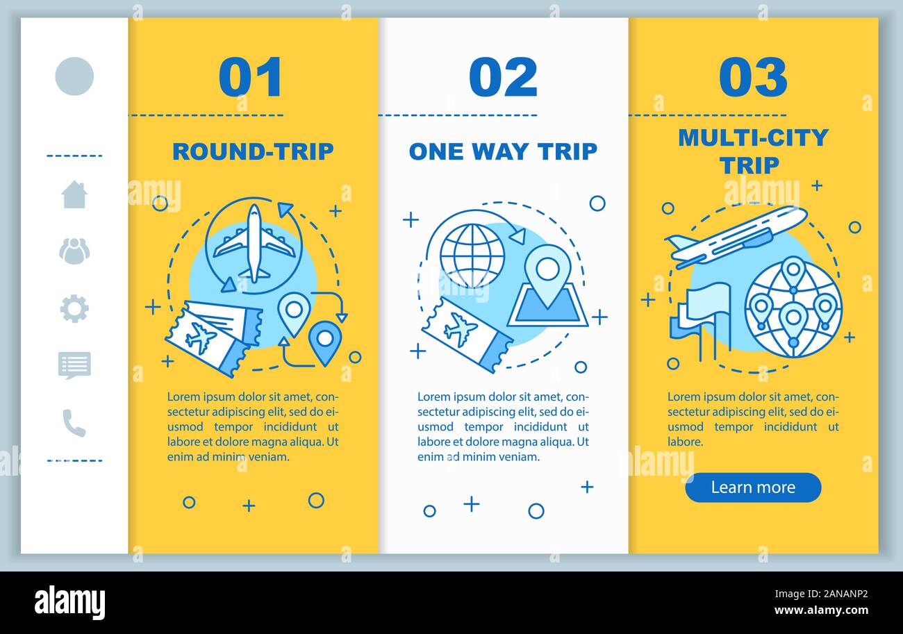 Aircraft flight ticket onboarding mobile web pages vector template ...