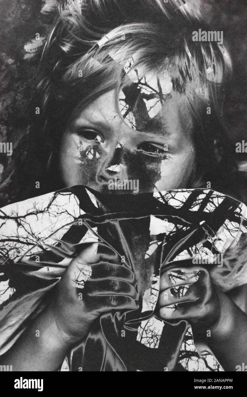 Fine seventies black and white extreme photography of a scared and ...