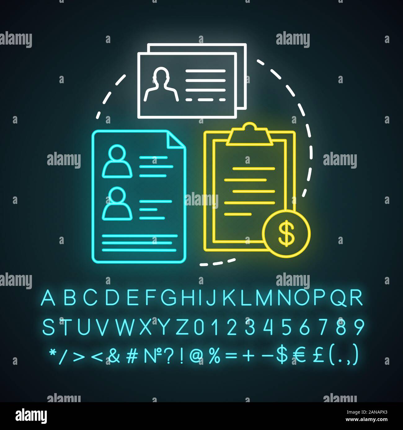 Passenger number neon light icon. Reservation system. Record database ...