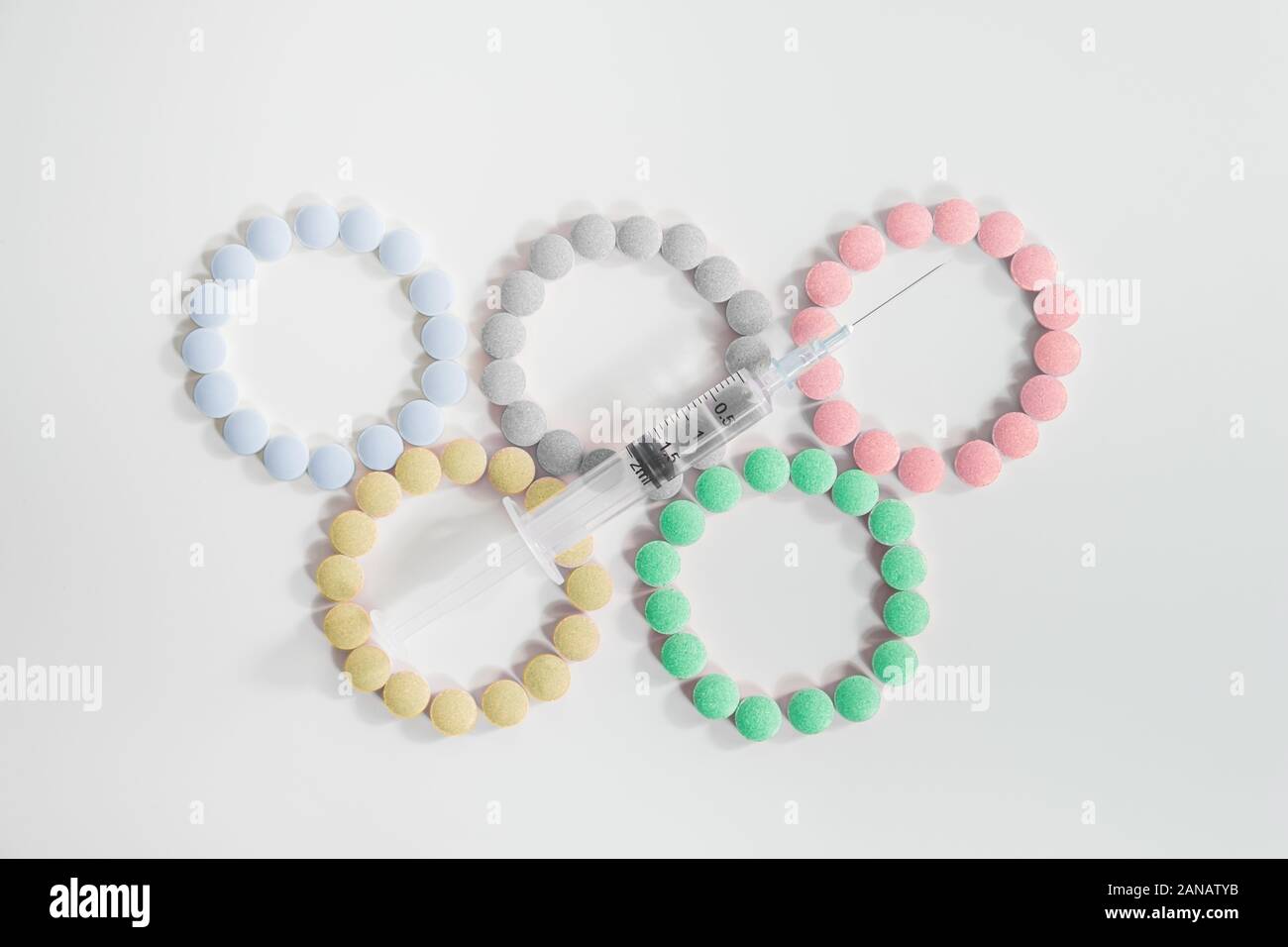 Concept of doping in big sport or olympic games. Sign of the Olypic ...