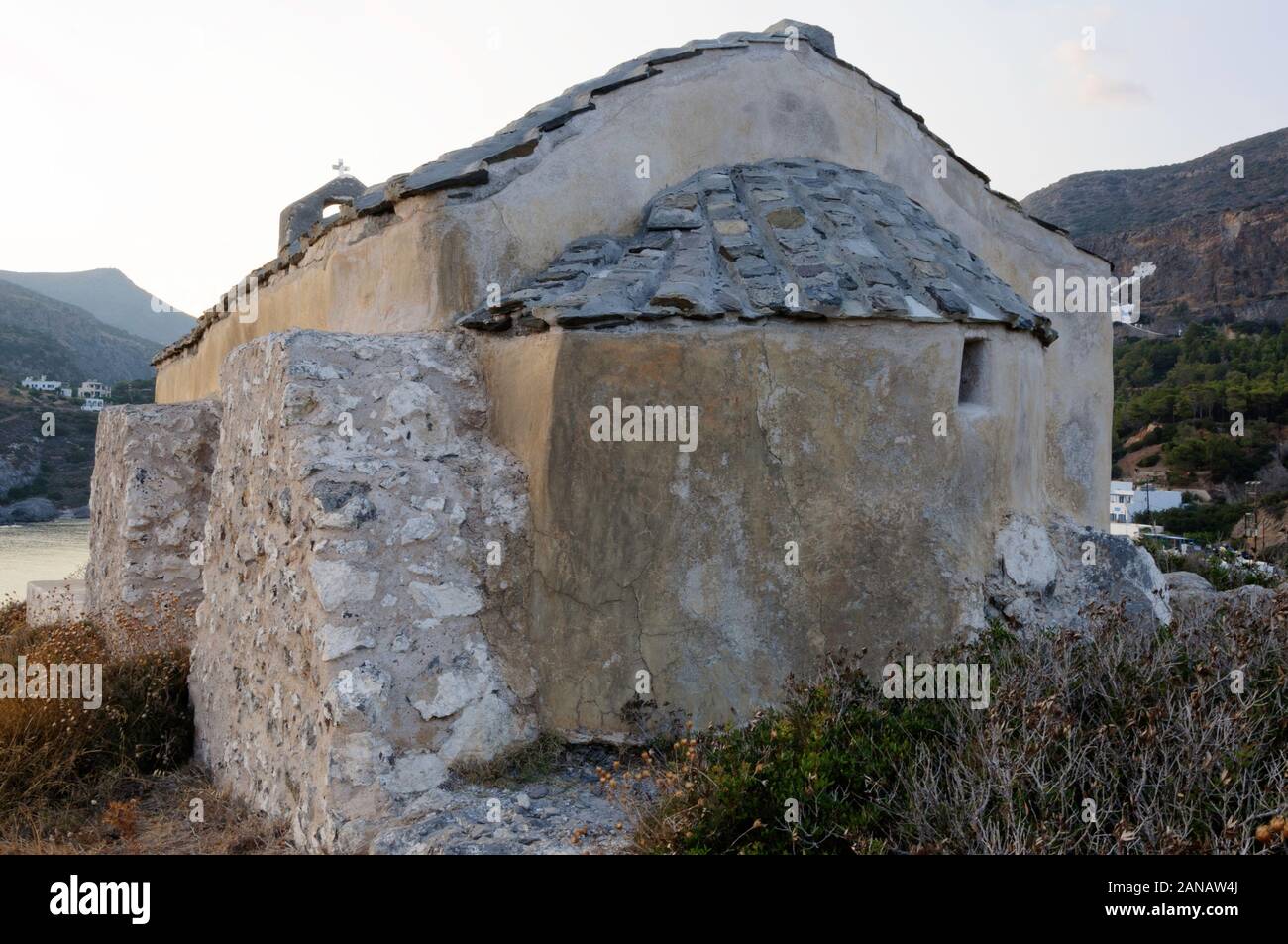 The back of Saint George's church in Kapsali bay, in Kythera Stock ...