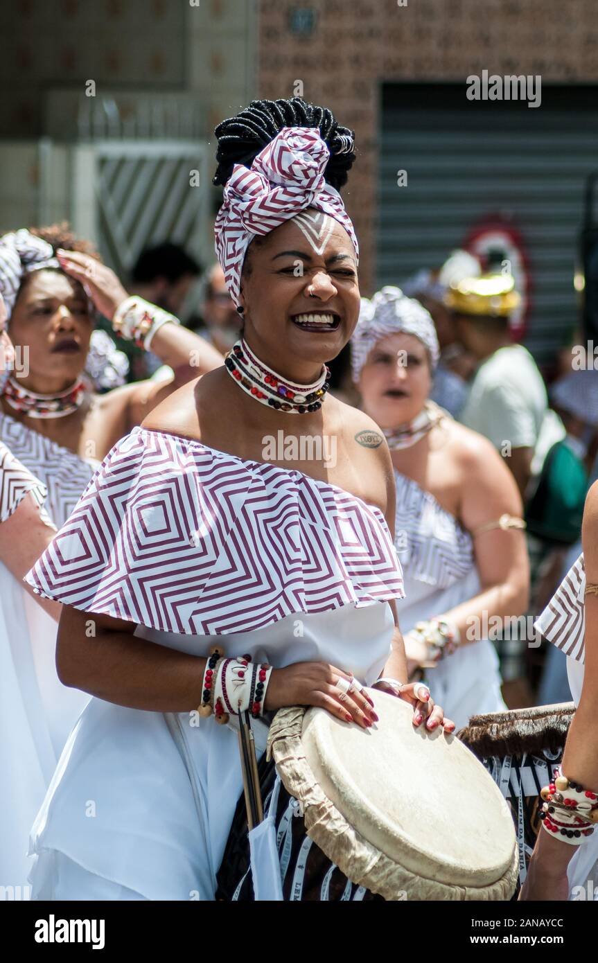 People in afro block. Street Carnival in the city of Sao Paulo, Brazil ...