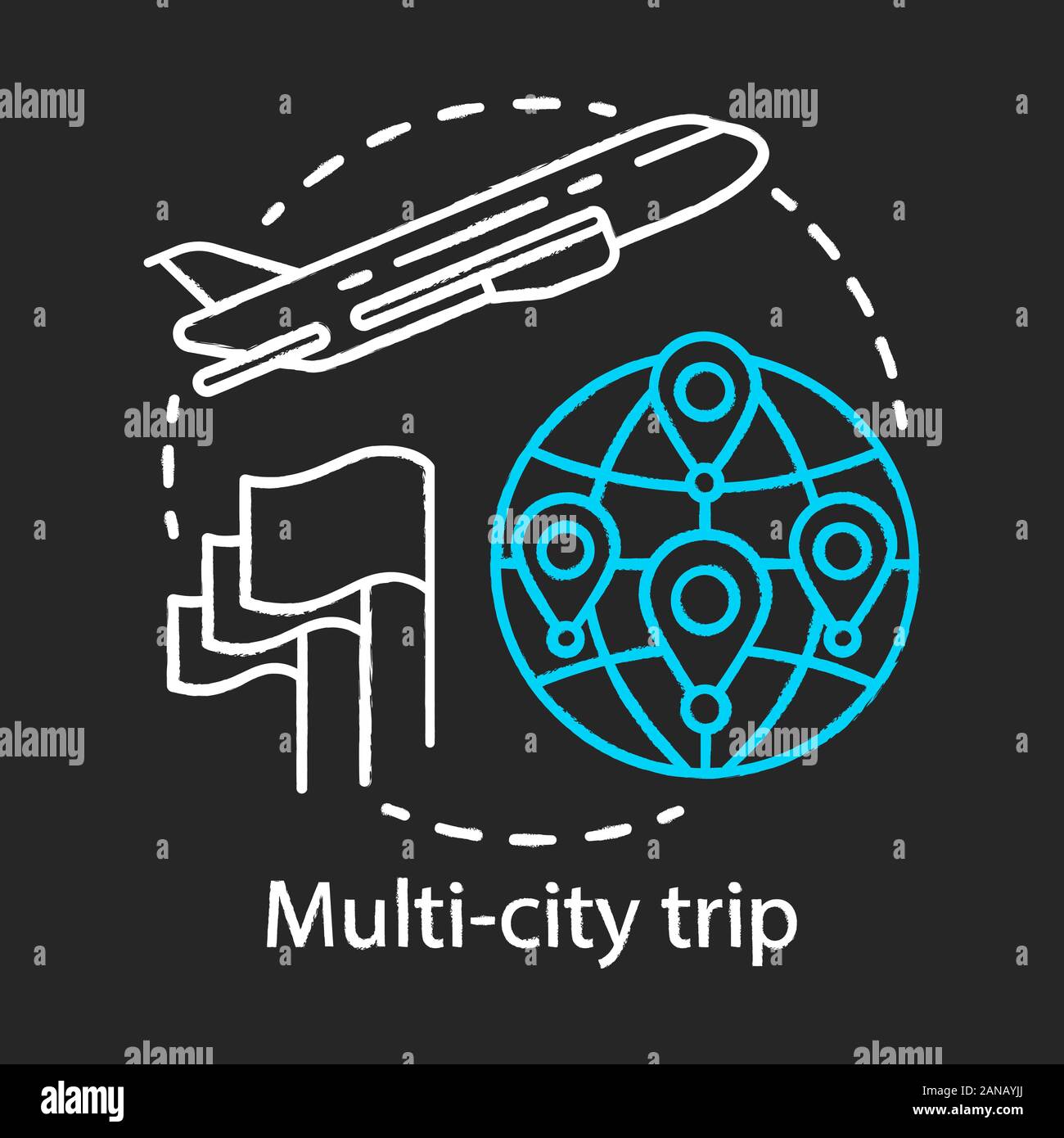 Multi-city trip chalk icon. Flights with multiple destinations ...