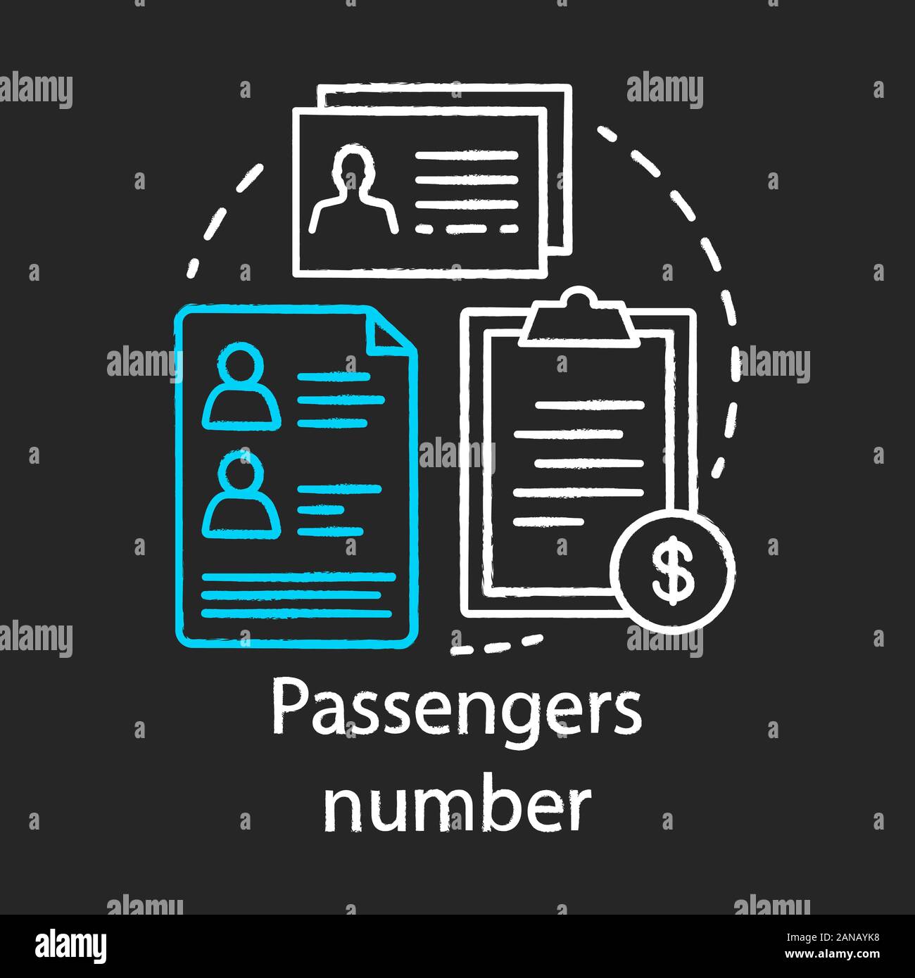 Passenger number chalk icon. Reservation system. Record database ...