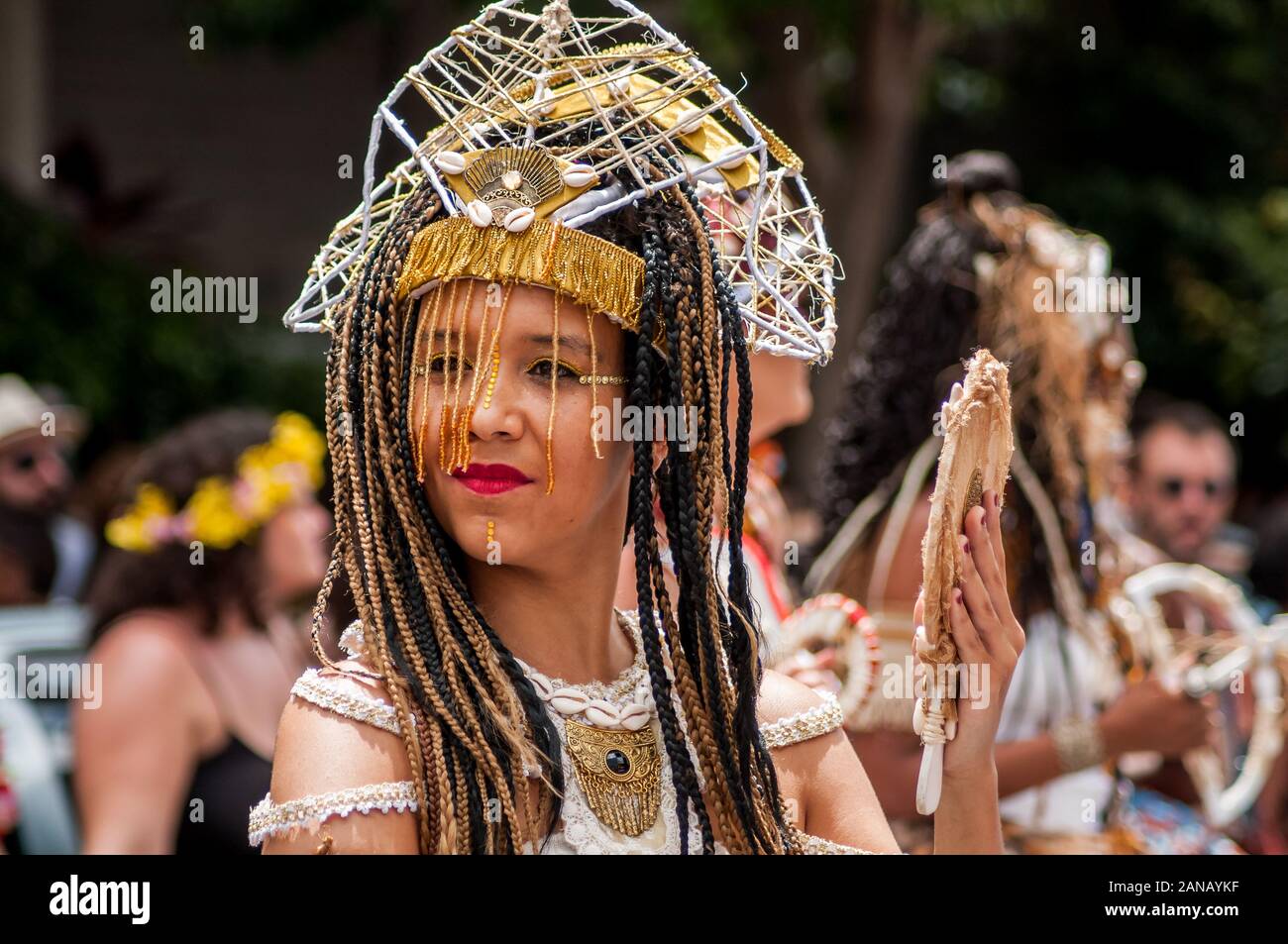 People in afro block. Street Carnival in the city of Sao Paulo, Brazil ...