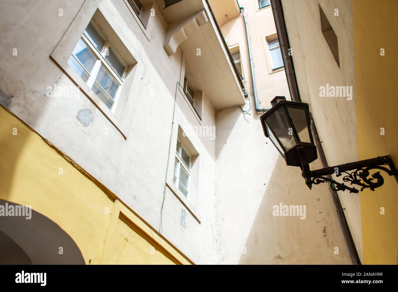 The architecture of the old city of Prague. Retro gothic street lamp ...