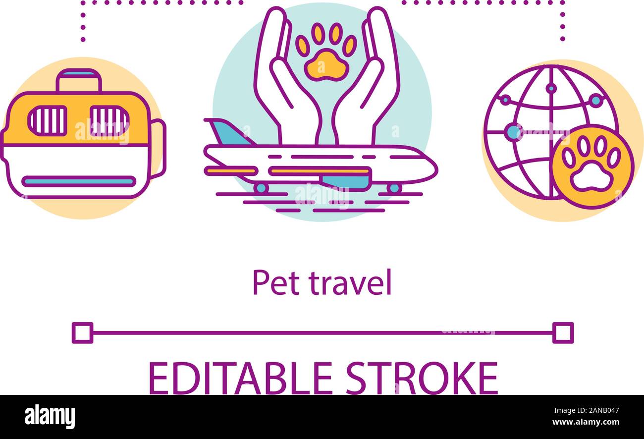 Pet travel concept icon. Dog and cat transportation idea thin line ...