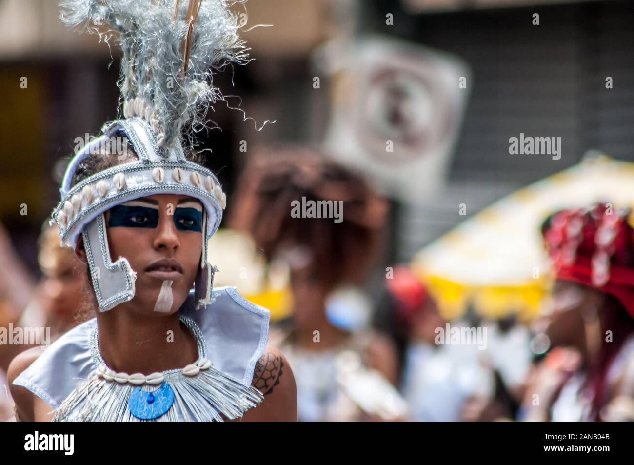 People in afro block. Street Carnival in the city of Sao Paulo, Brazil ...