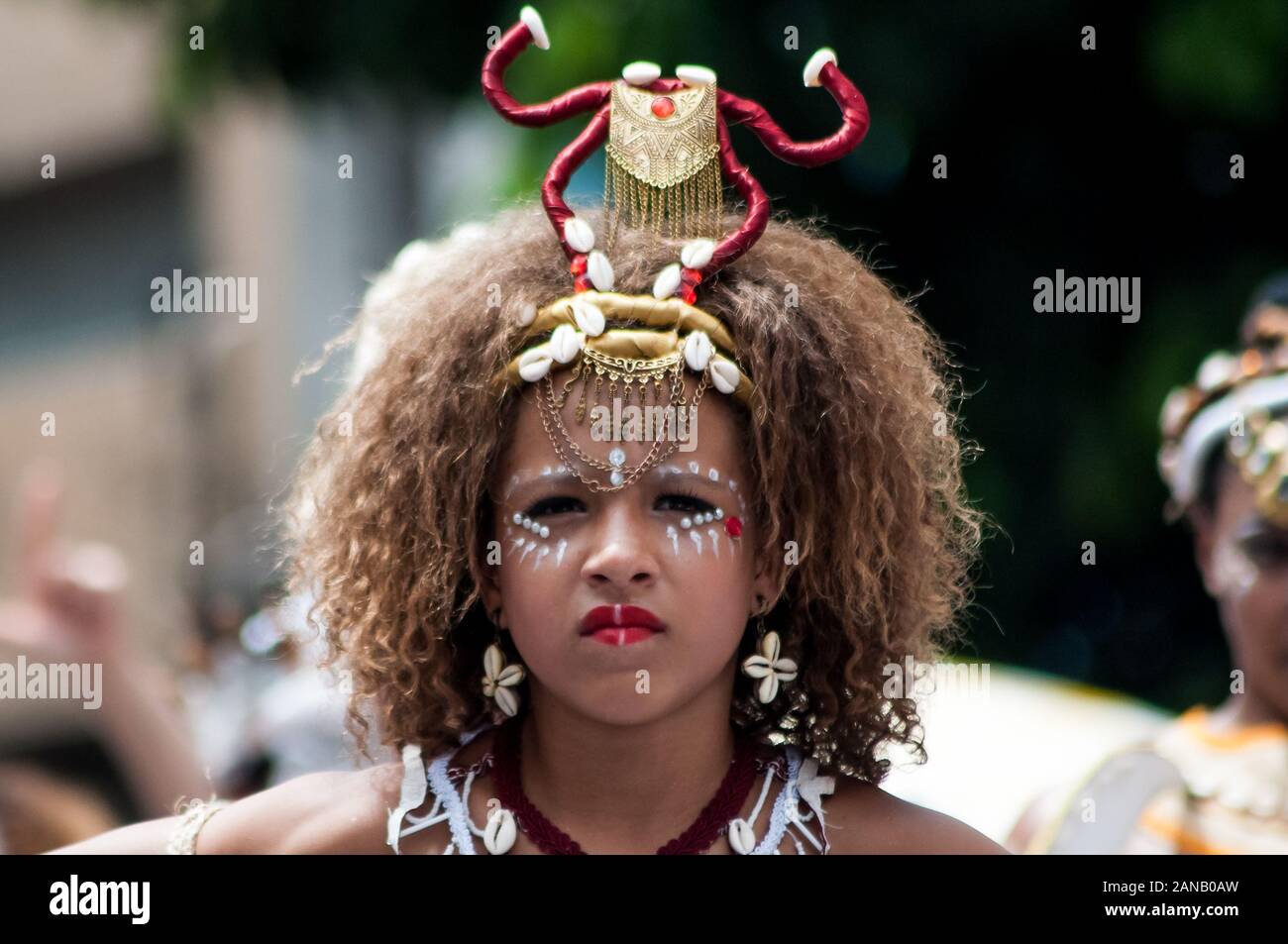 People in afro block. Street Carnival in the city of Sao Paulo, Brazil ...
