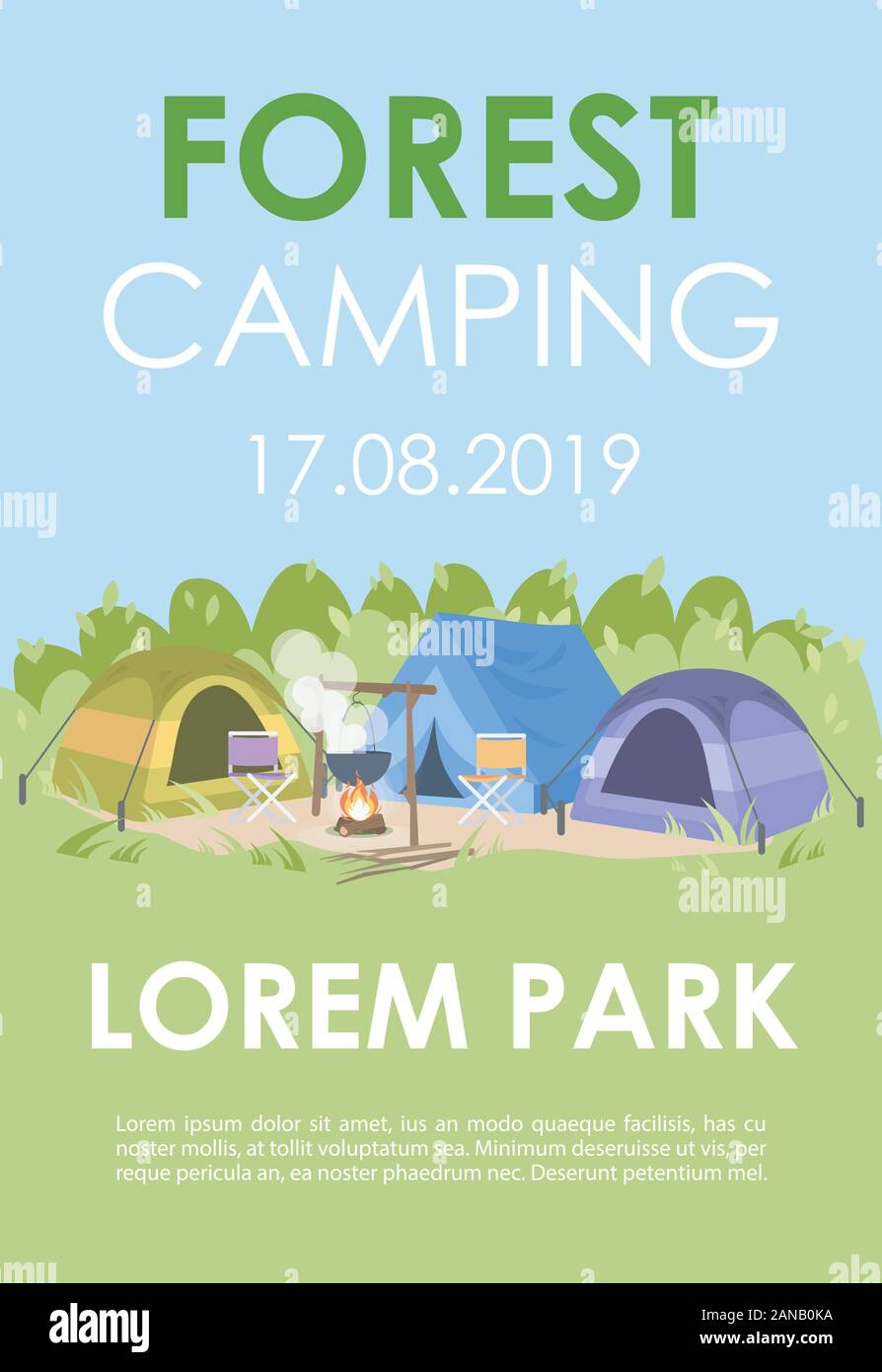 Forest camping brochure template. Summer recreation flyer, booklet ...