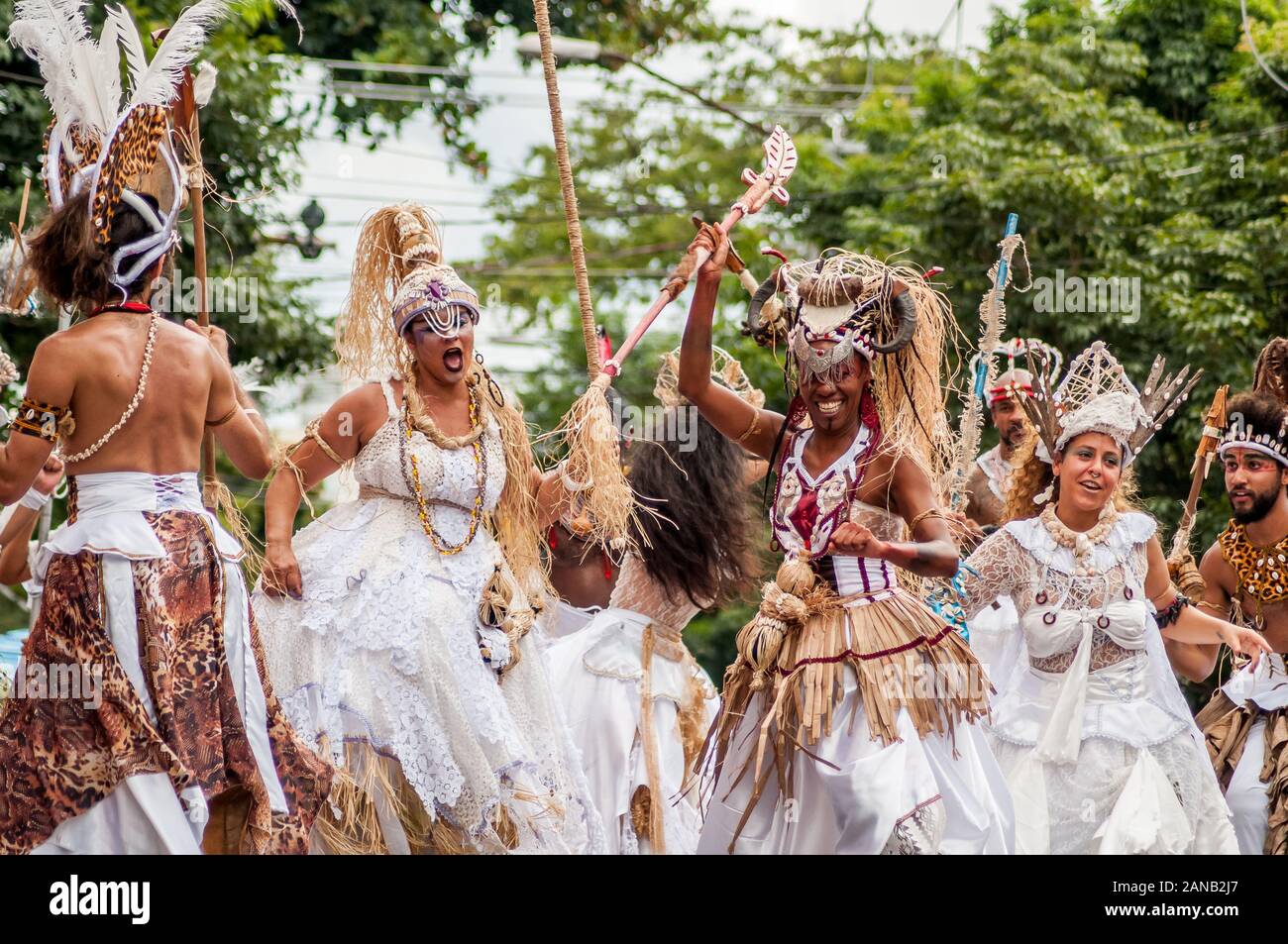 People in afro block. Street Carnival in the city of Sao Paulo, Brazil ...