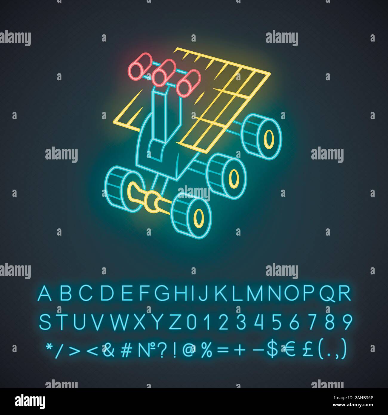 Space robot neon light icon. Moon rover. Moonwalker. Apparatus for ...
