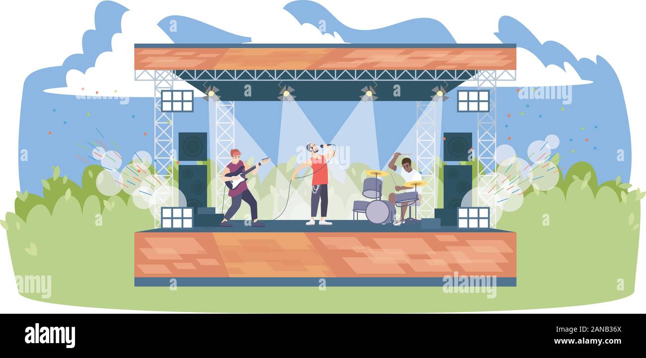 Summer rock festival flat vector illustration. Pop music summer ...