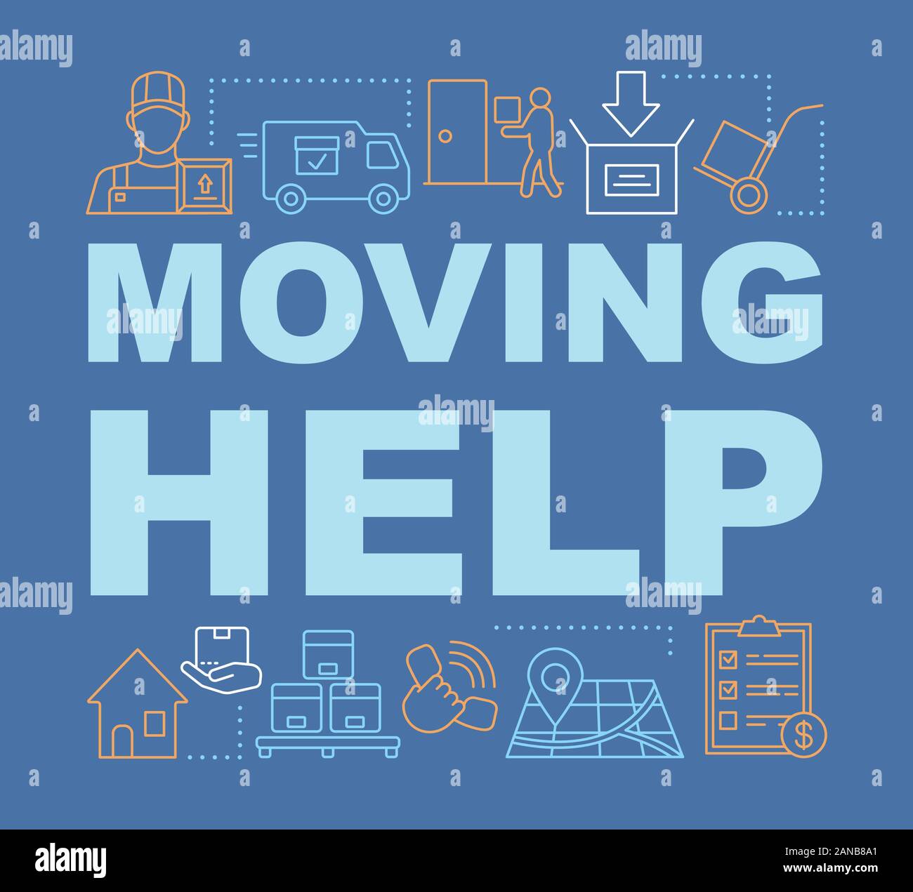 Moving help word concepts banner. Packing and unpacking boxes ...
