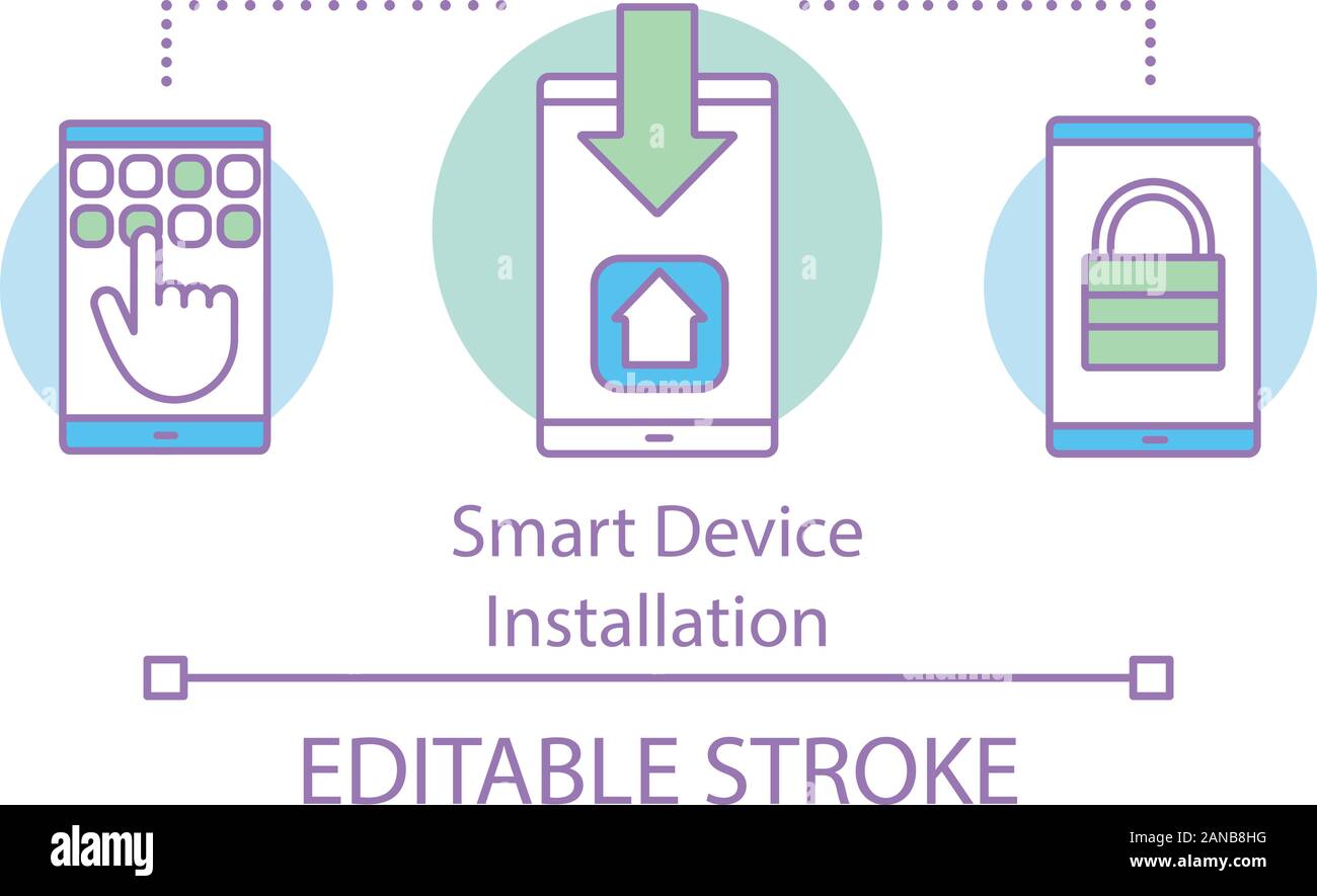 Smart device installation concept icon. Electronic equipment. Password ...