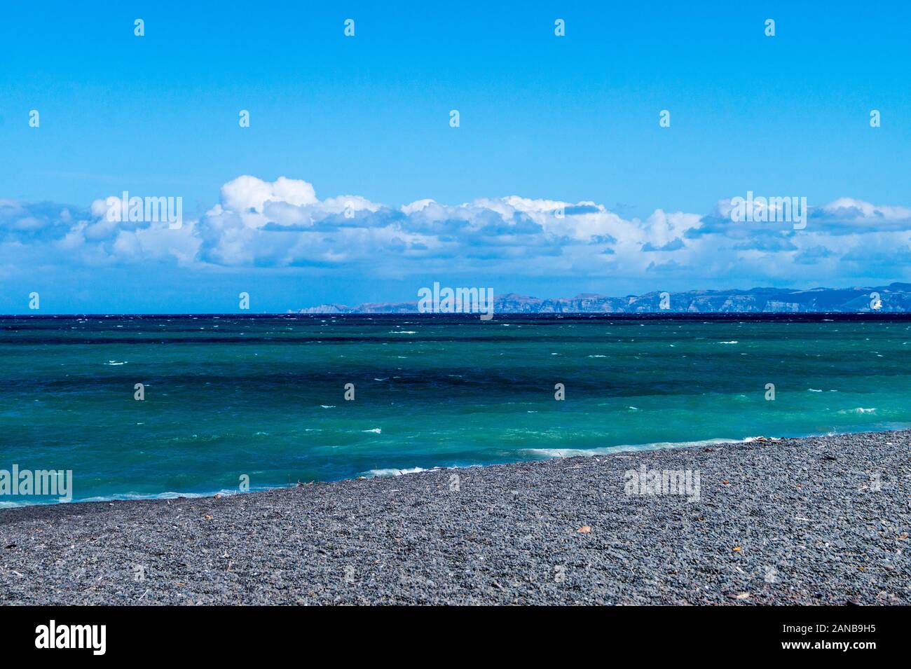 Hawke's Bay seen from Napier beach, North Island, New Zealand Stock ...