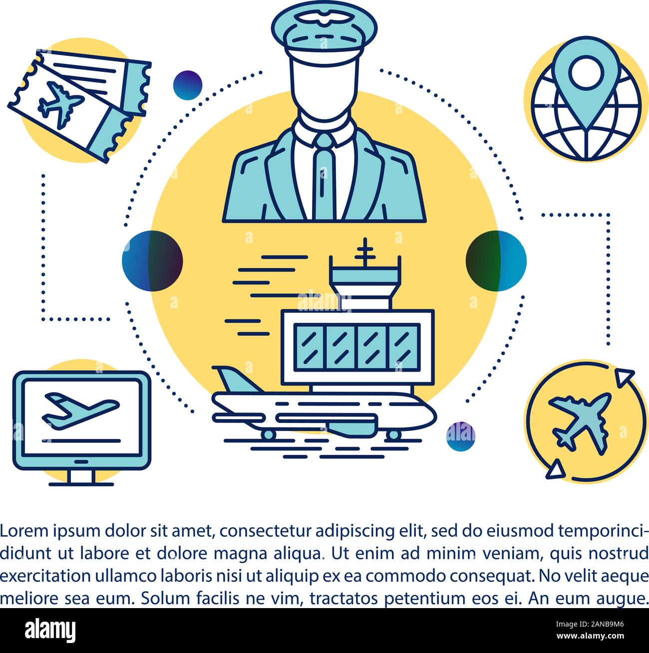 Airline traffic article page vector template. Aircraft pilot. Brochure ...