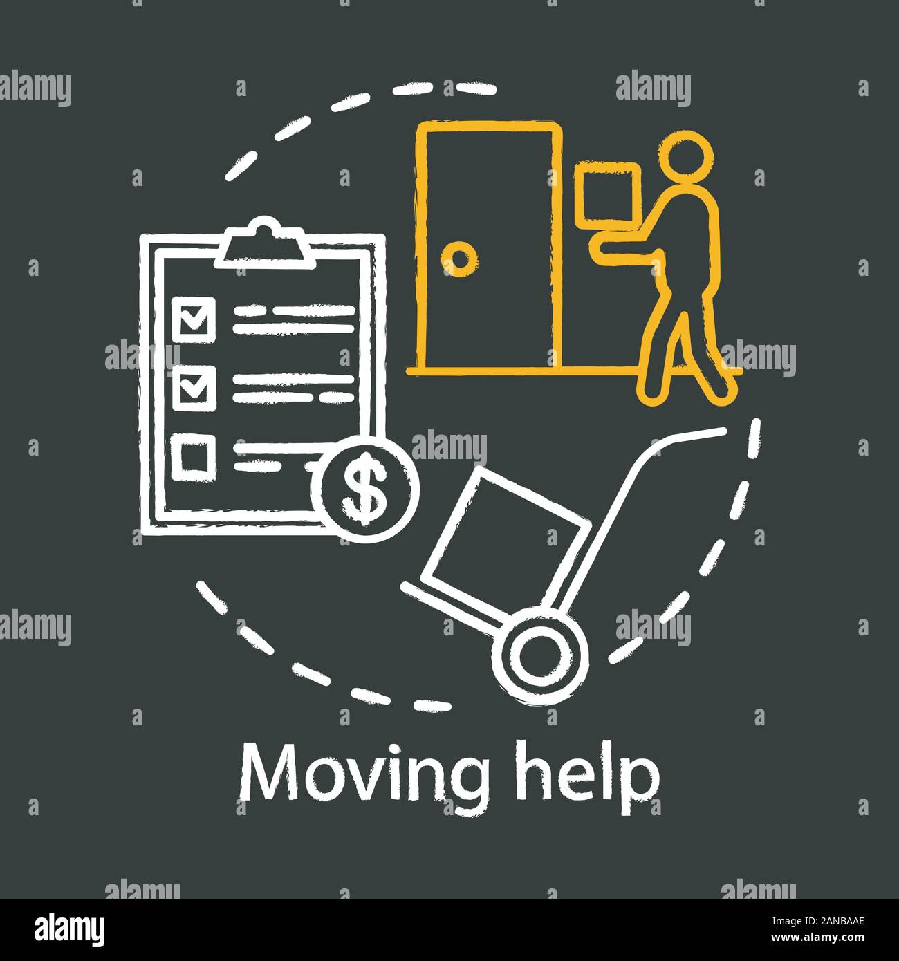Moving help chalk concept icon. Home service idea. Packing and ...