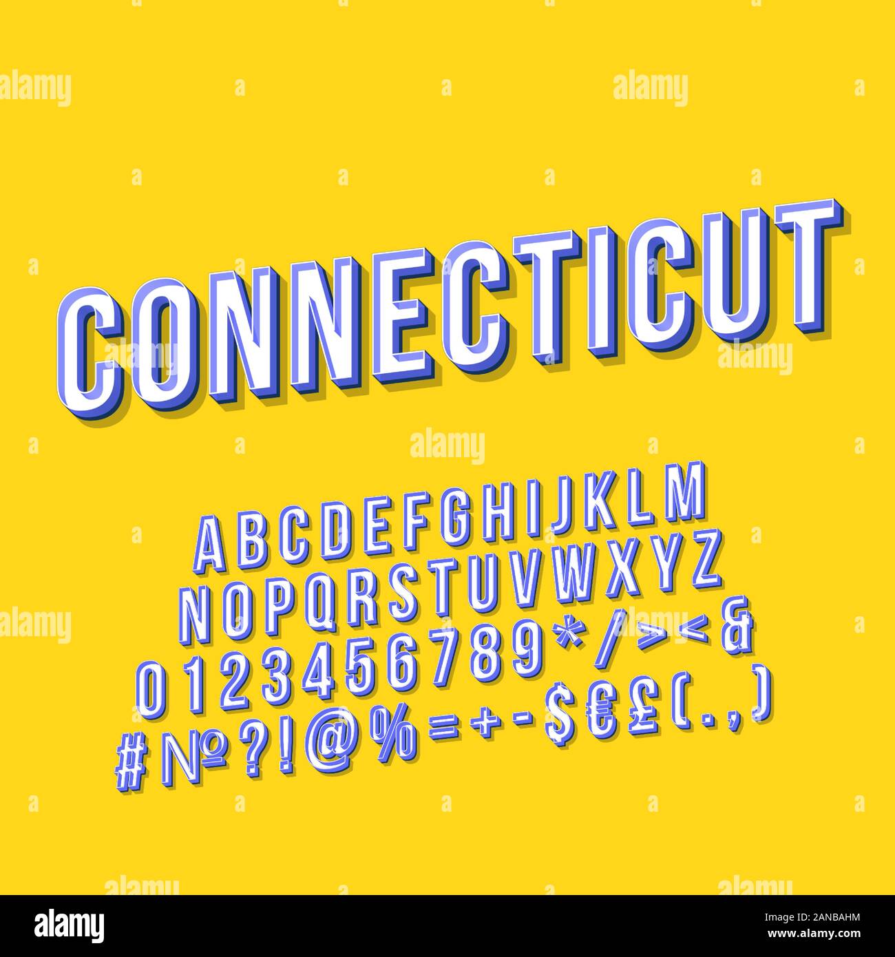 Connecticut vintage 3d vector lettering. Retro bold font, typeface. Pop ...