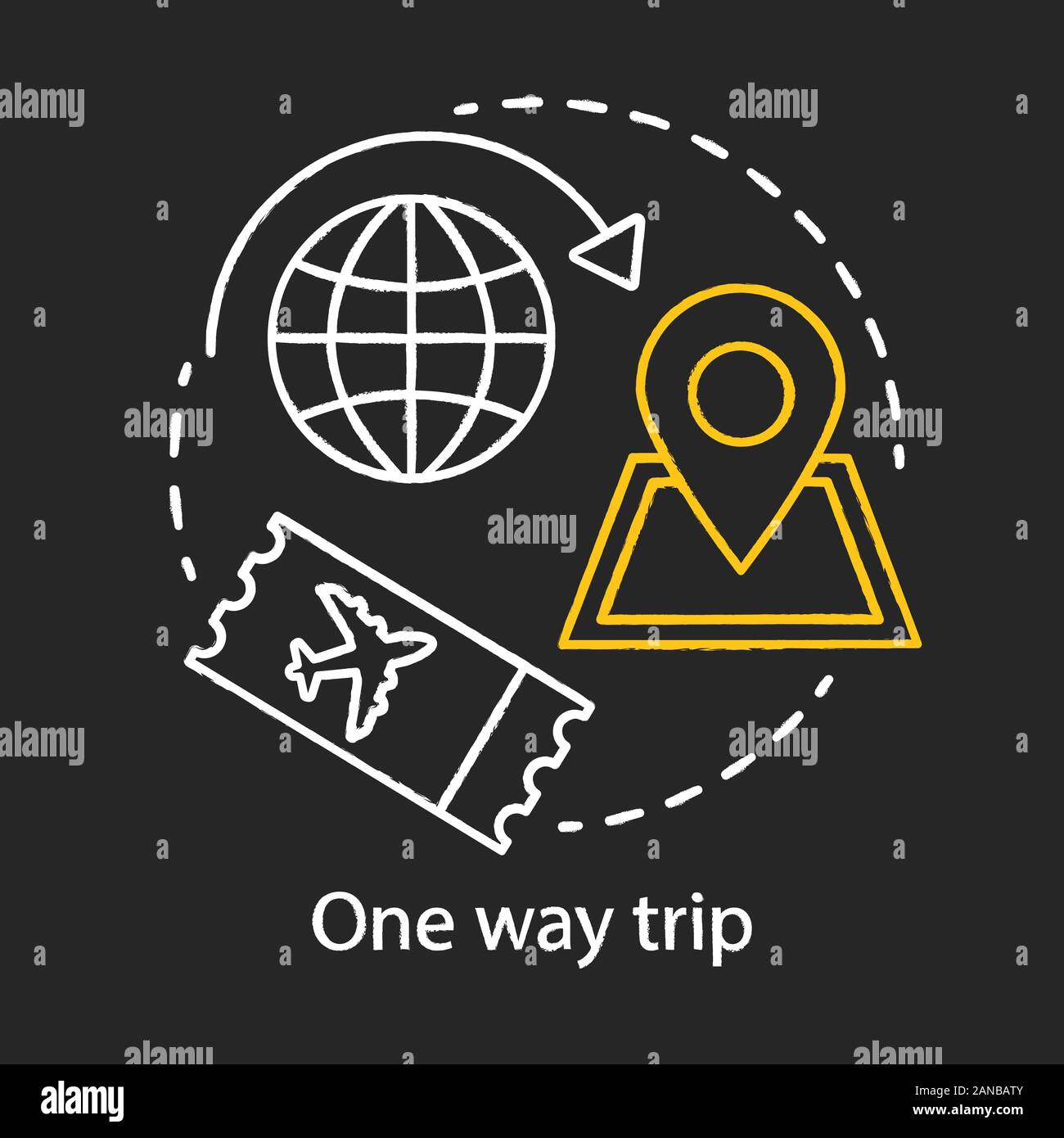 One way trip chalk icon. Trip, vacation, tourism. Single ticket ...
