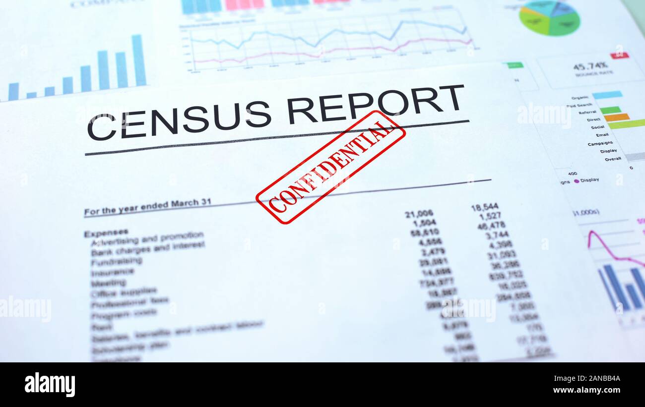 Census report confidential, hand stamping seal on official document ...