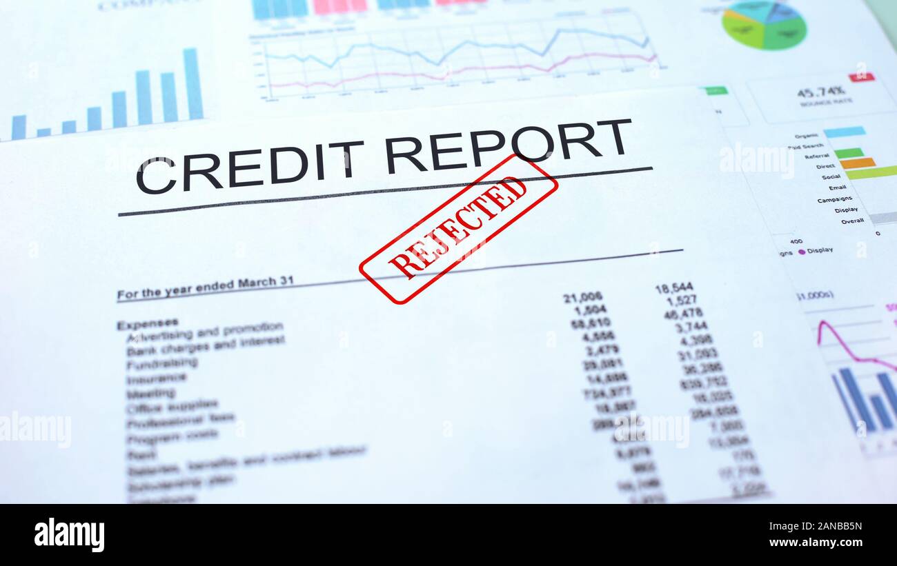 Credit report rejected, seal stamped on official document, business ...