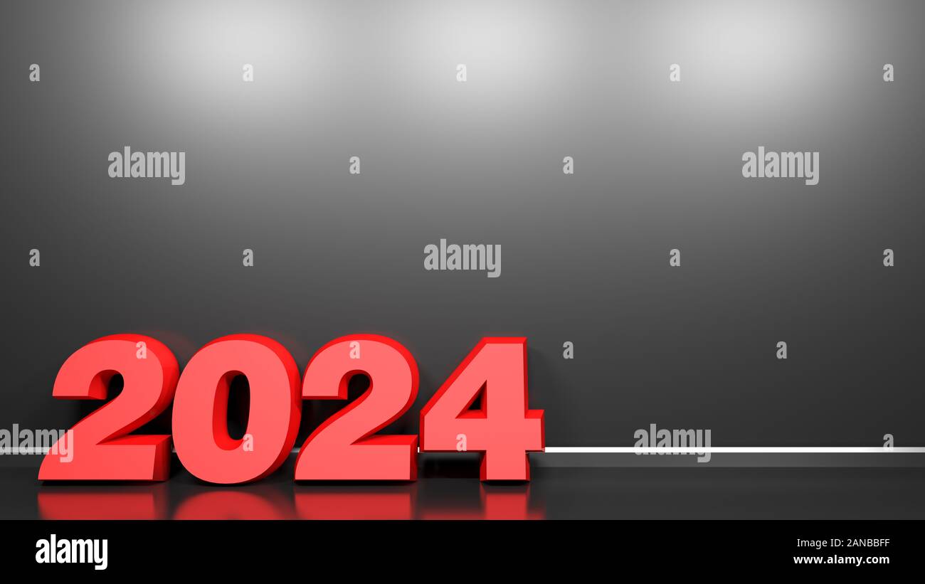 2024 red write at black glossy wall background - 3D rendering ...