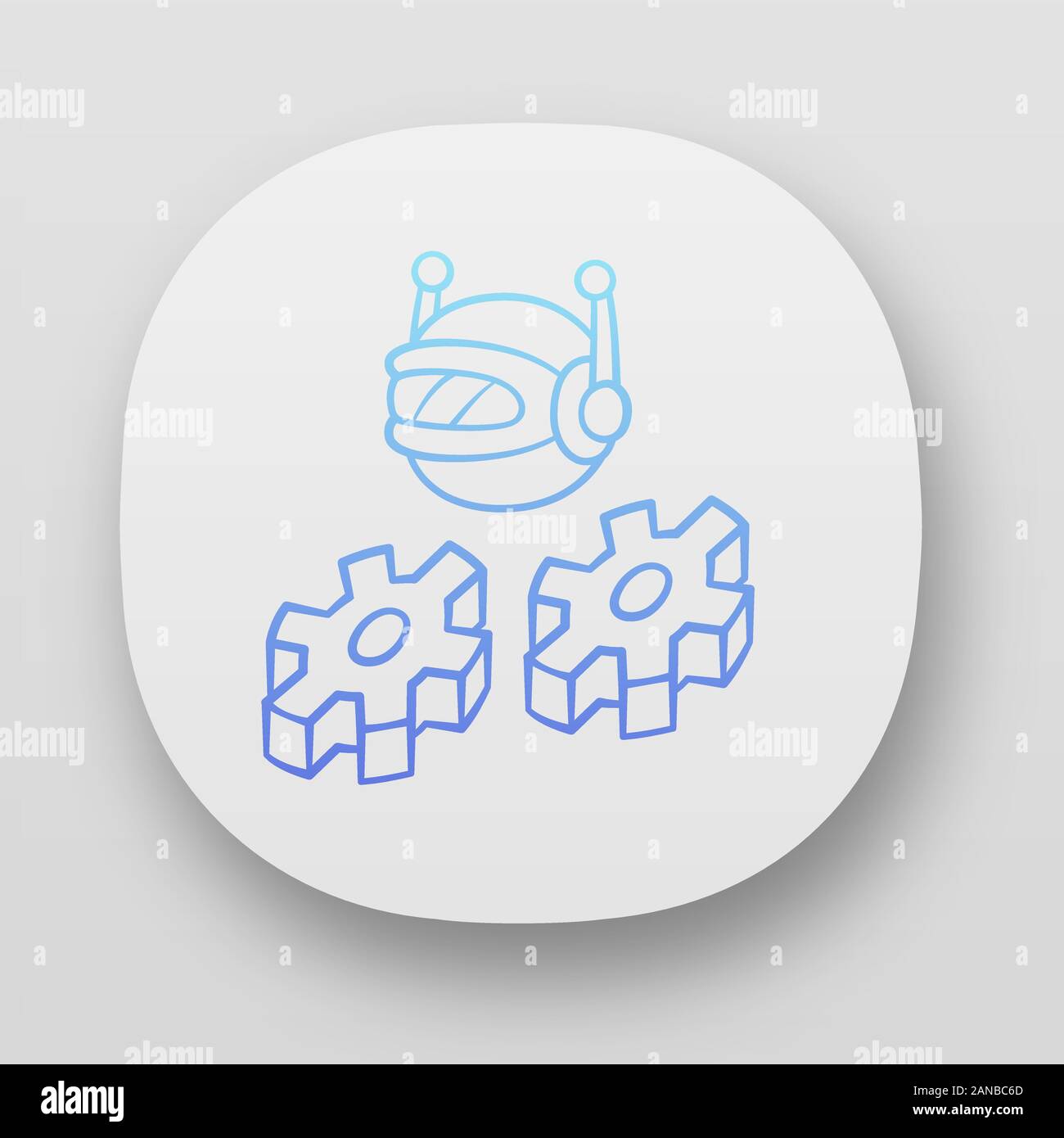 Work bot app icon. Software application. Optimizer robot with cogwheels ...