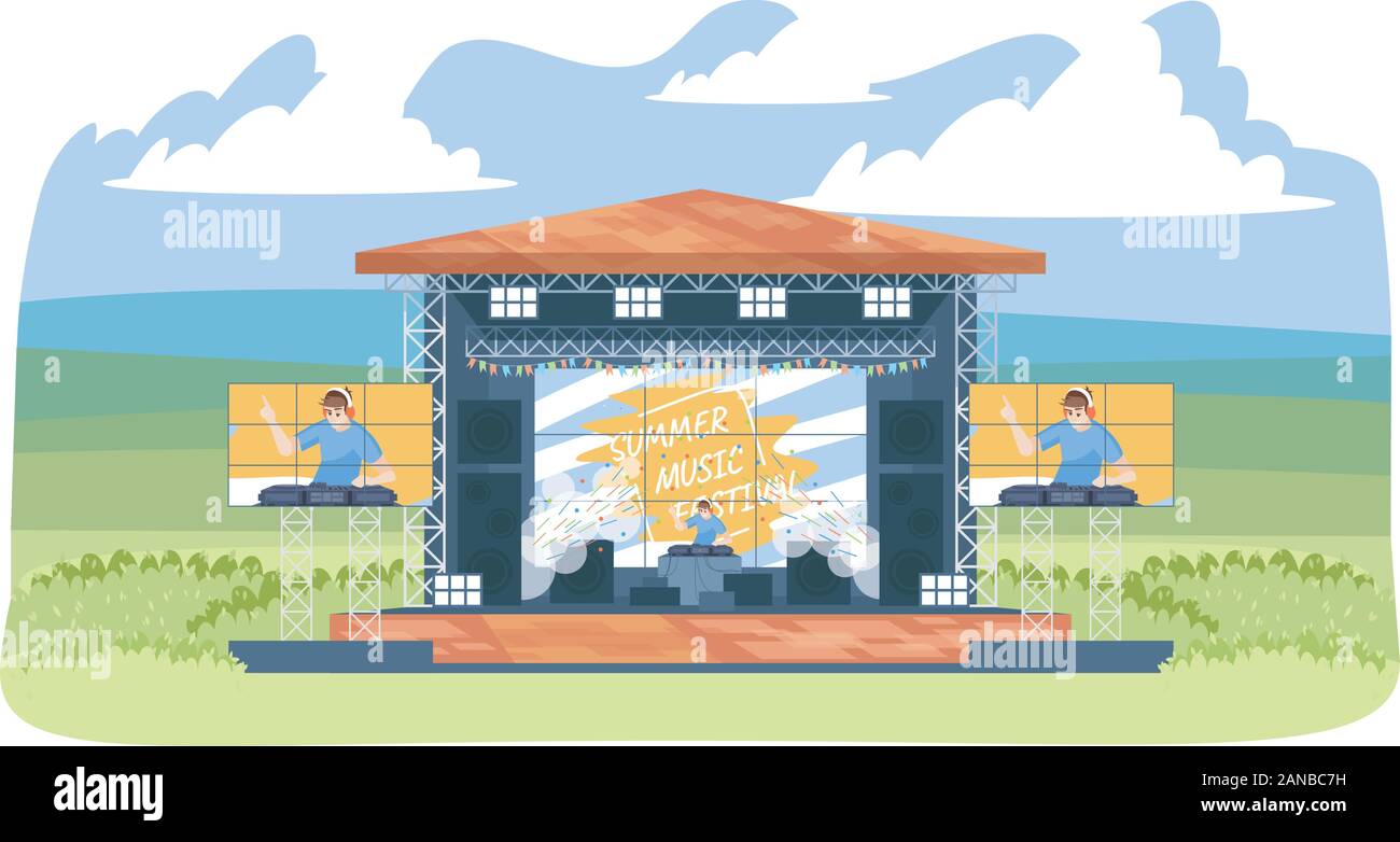 Summer DJ music festival flat vector illustration. Electronic musicfest ...
