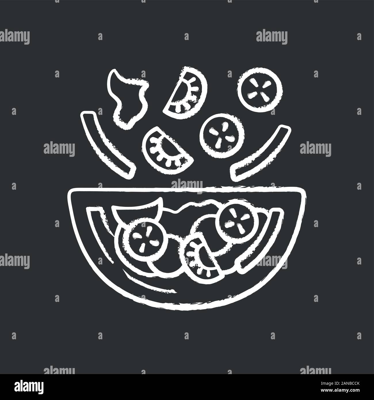Salad bowl chalk icon. Fresh organic food. Vegan eating, vegetables ...