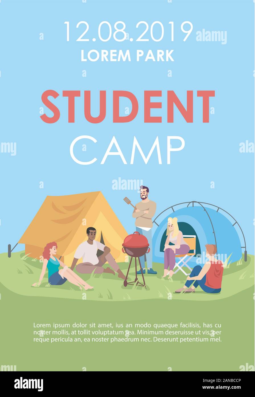 Student camp brochure template. Outdoor picnic flyer, booklet, leaflet ...