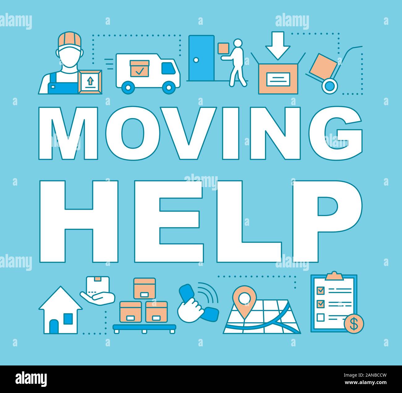 Moving help word concepts banner. Packing and unpacking boxes. Loading ...