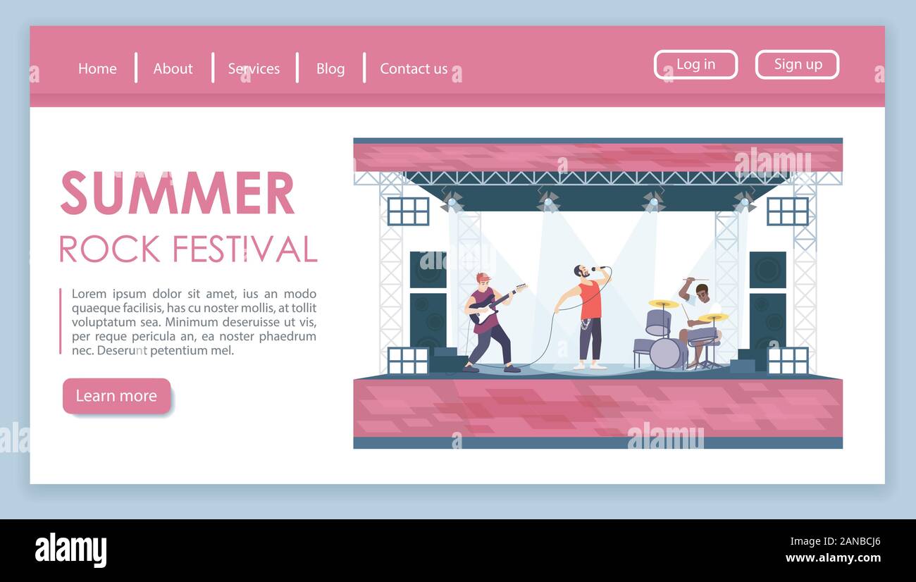 Summer rock festival landing page vector template. Open air concert ...