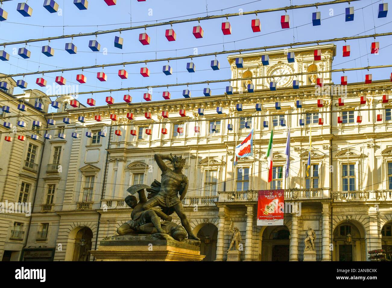 Statue of Amedeo VI of Savoy called Conte Verde in front of Town Hall ...