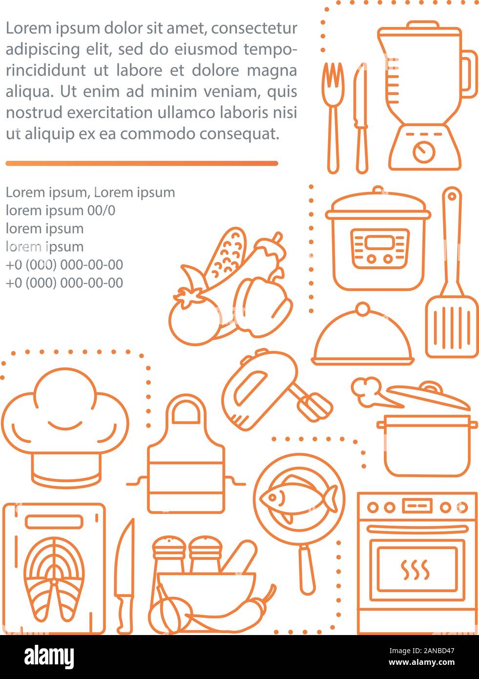 Home cooking service article page vector template. Food, kitchenware ...