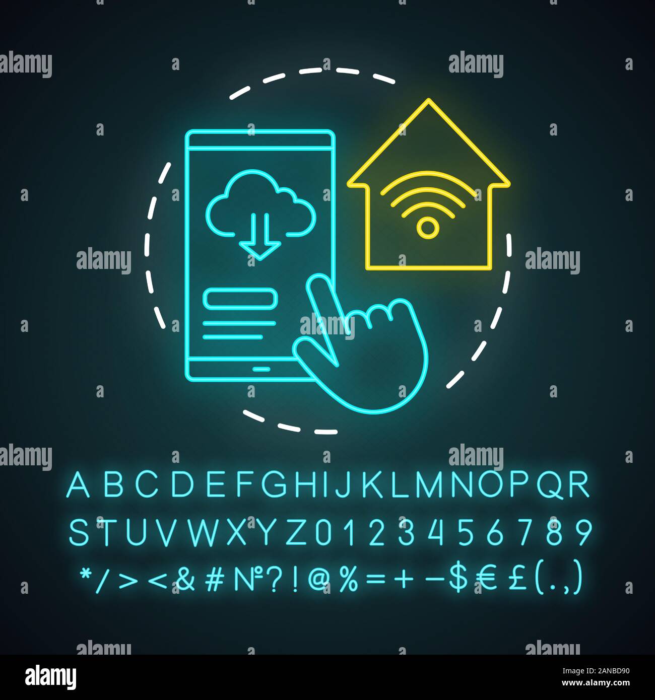 Smart device installation neon light concept icon. Home service for ...