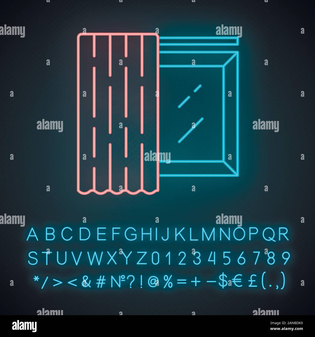 Single panel neon light icon. Home decorating curtain. Room darkening ...