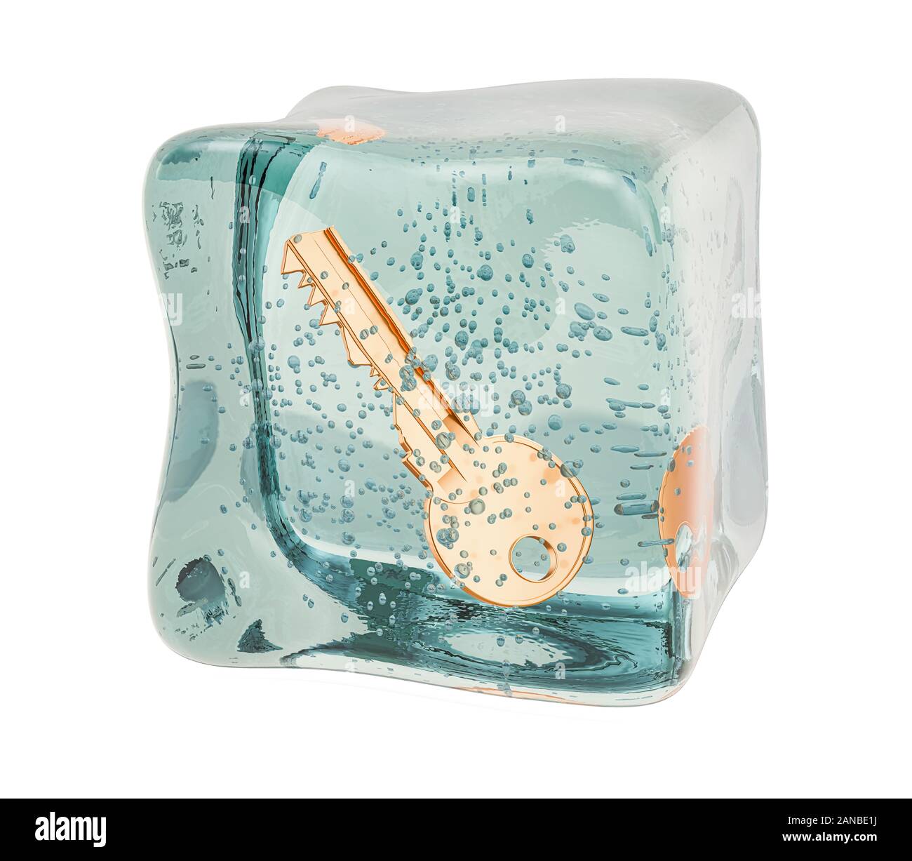 Key frozen in ice cube, 3D rendering isolated on white background Stock ...