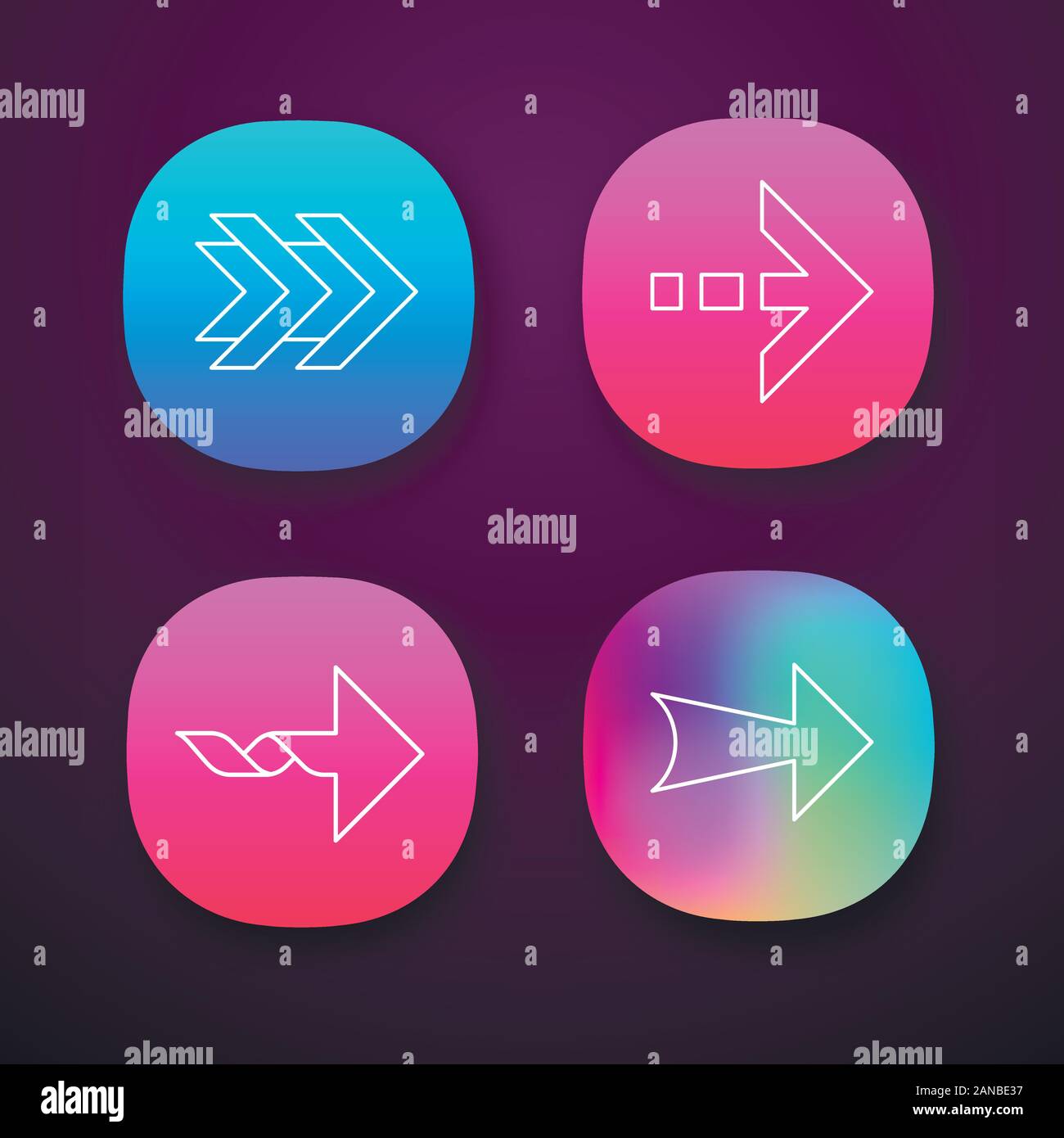 Arrows app icons set. Double, dotted, twisted, wide next arrows ...