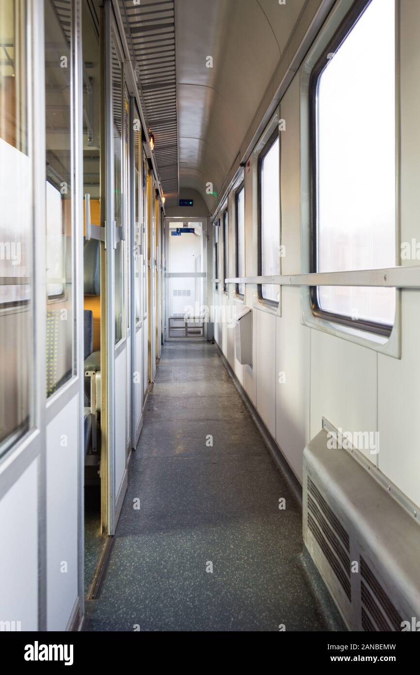 InterCity IC passenger train carriage empty corridor, Hungary Stock ...