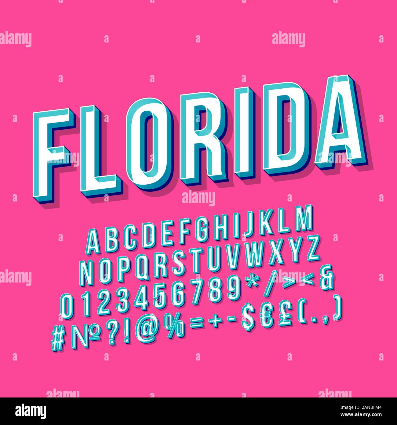 Florida vintage 3d vector lettering. Retro bold font, typeface. Pop art ...